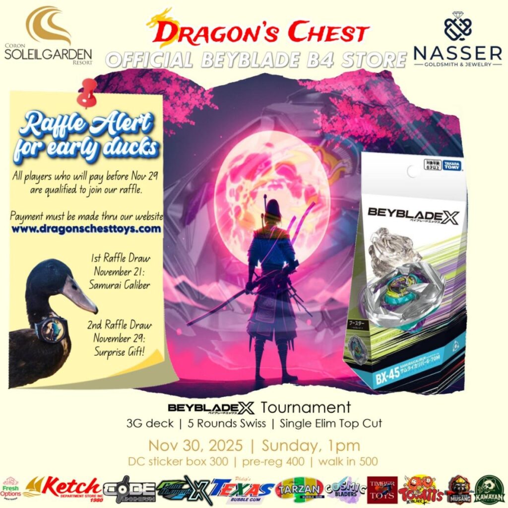 PRE-REGISTRATION EARLY DUCK for November 30, 2025 Beyblade X Tournament - Coron Soleil Garden ...
